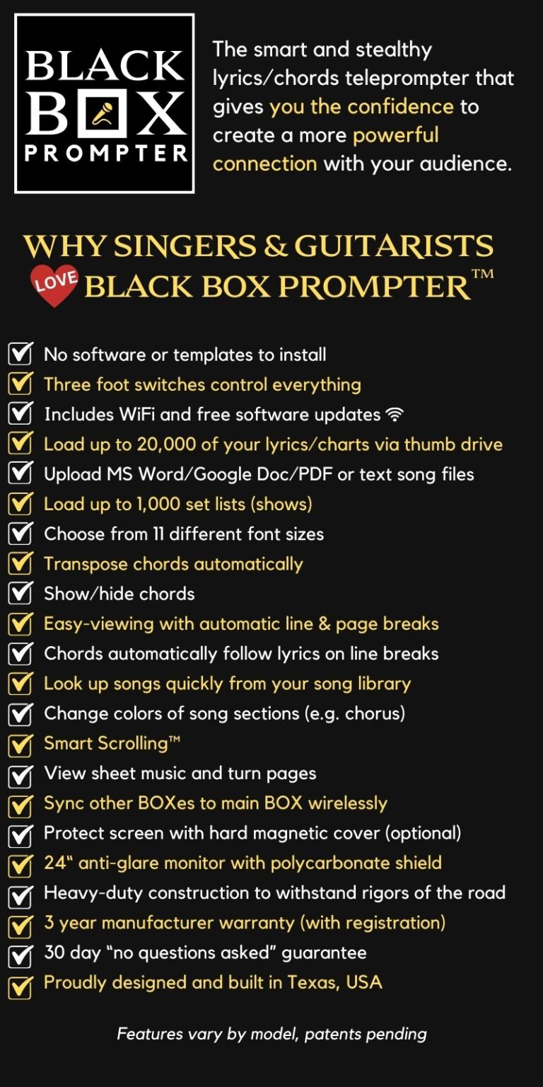 BLACK BOX Prompter – The Smart Lyrics / Chord Floor Monitor