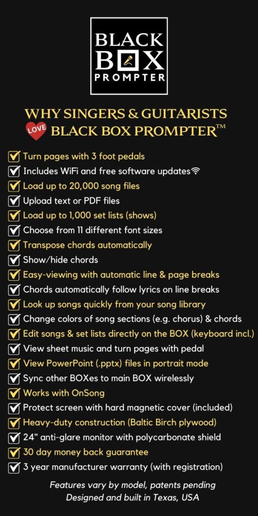 BLACK BOX Prompter – The Smart Lyrics / Chord Floor Monitor